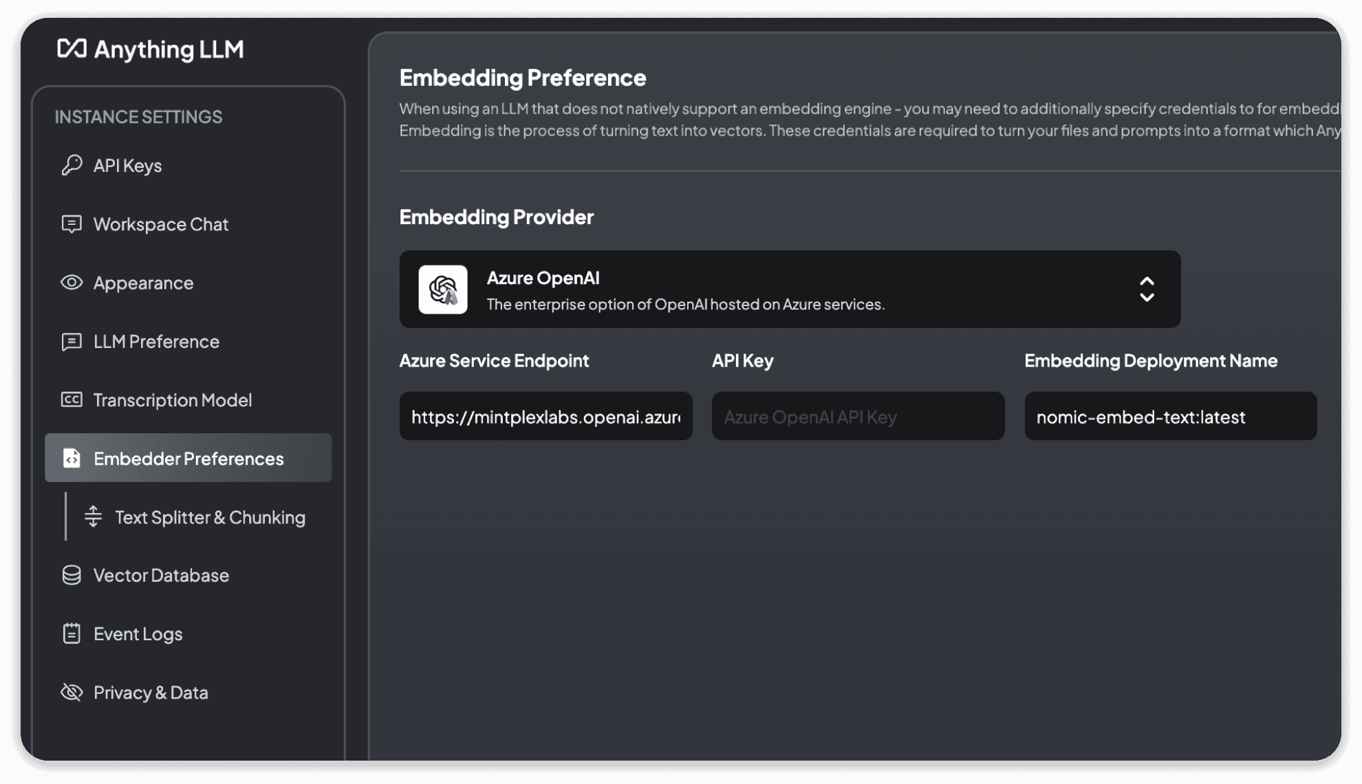 Azure OpenAI Embedder ~ AnythingLLM