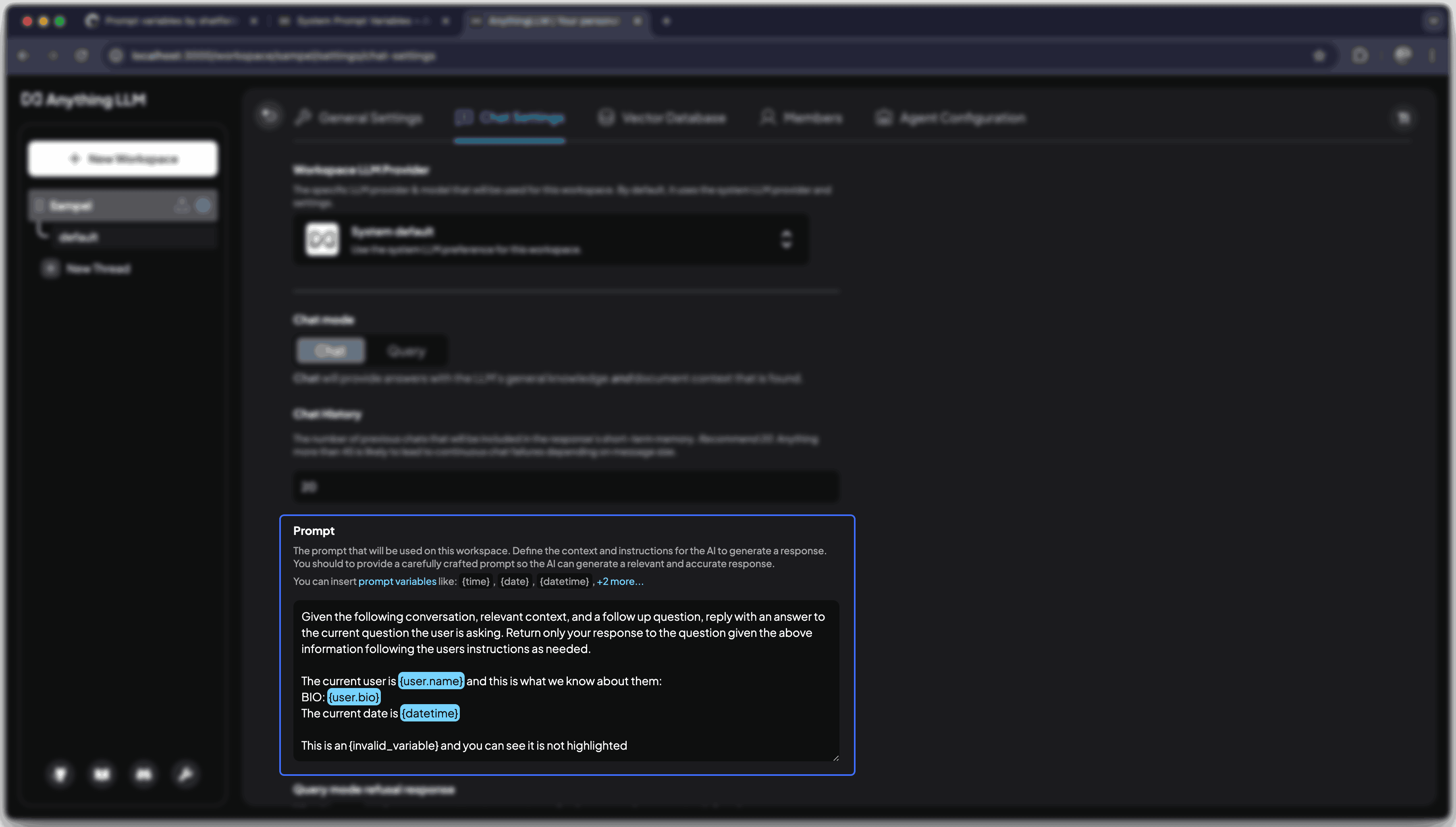 System Prompt Variables ~ AnythingLLM